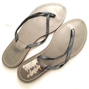 J. Crew | Shoes | J Crew Leather Pewter Flip Flop Sandals Size 6 | Poshmark